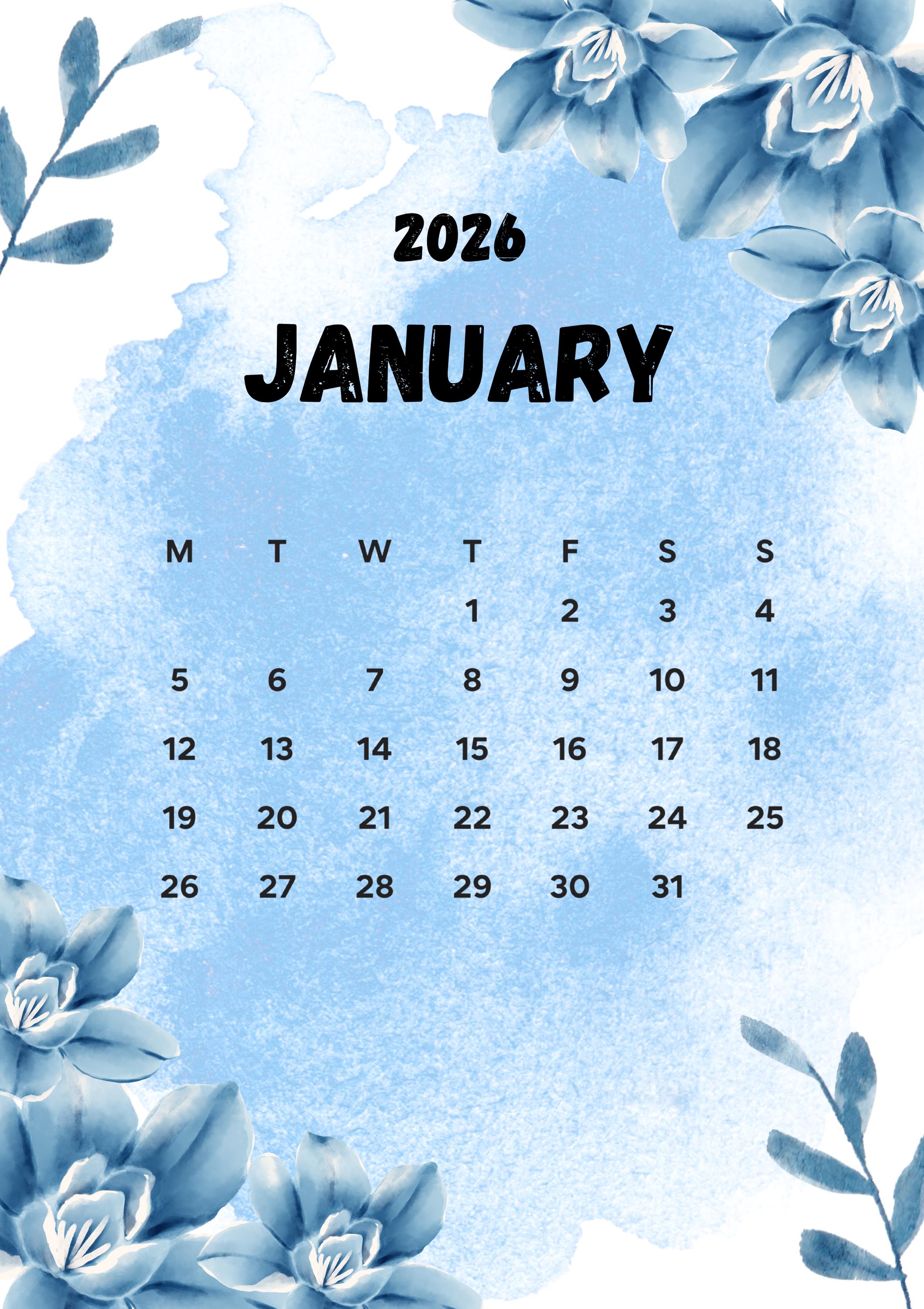 2026 Floral Watercolor Calendar: Printable Monthly Planner (digital ...