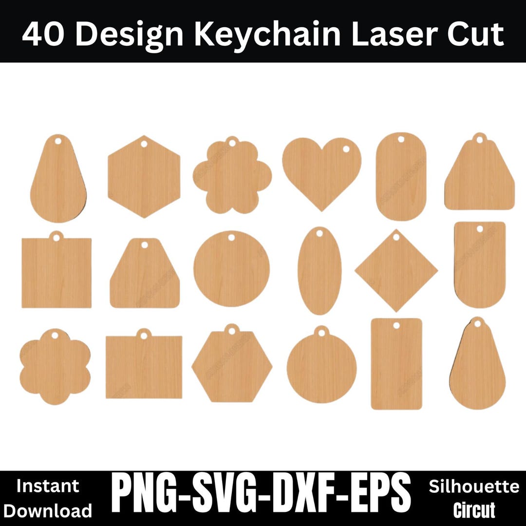 Keychain Designs, Wooden Keyring, SVG Bundle, 40 Laser Cut Templates ...