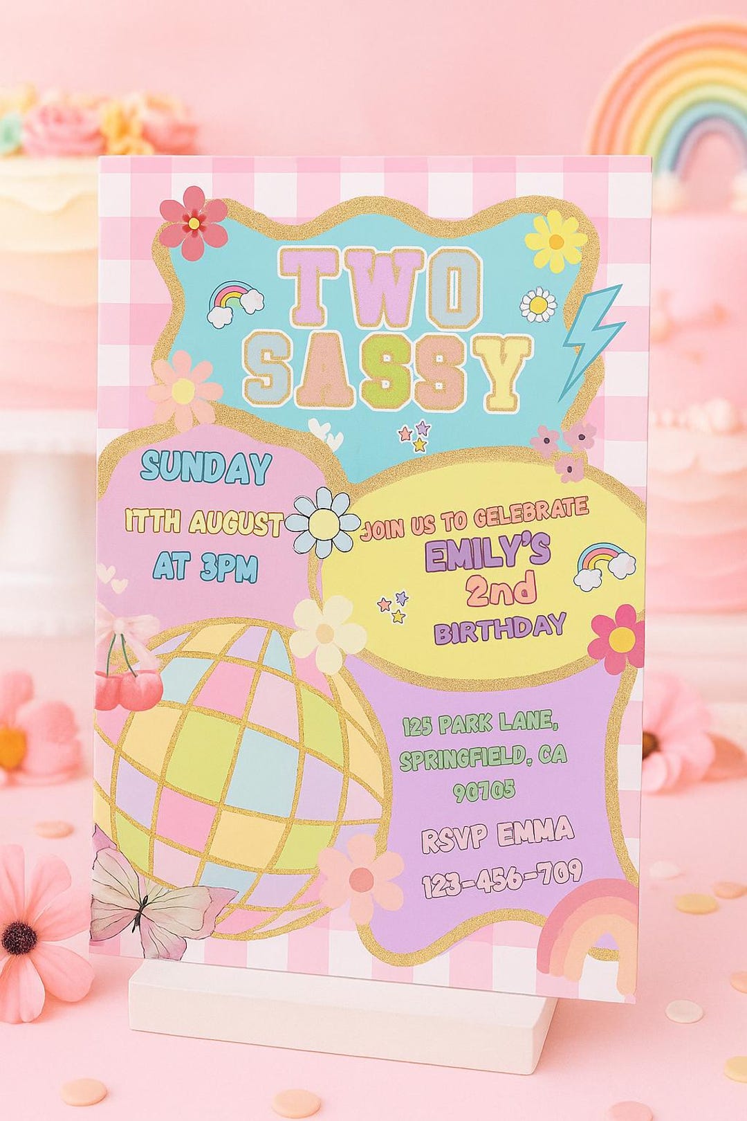 Two Sassy Birthday Invitation: Groovy Varsity Theme (canva Template ...