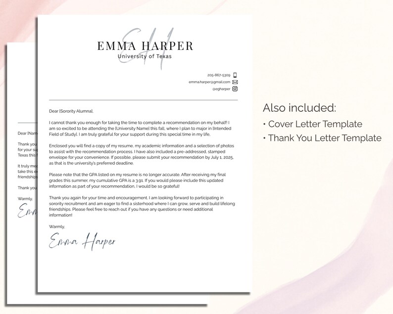 Sorority Resume Template and Cover Letter, Social Resume With Photo ...