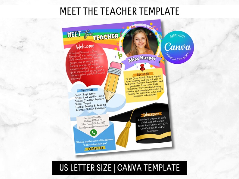 Meet the Teacher Template | Editable Canva Rainbow Design | Back to ...
