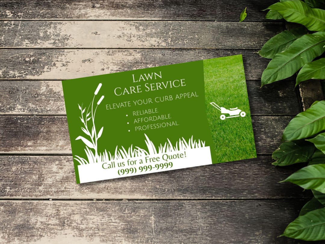 Lawn Care Business Card Template | Editable Canva Landscaping Card ...