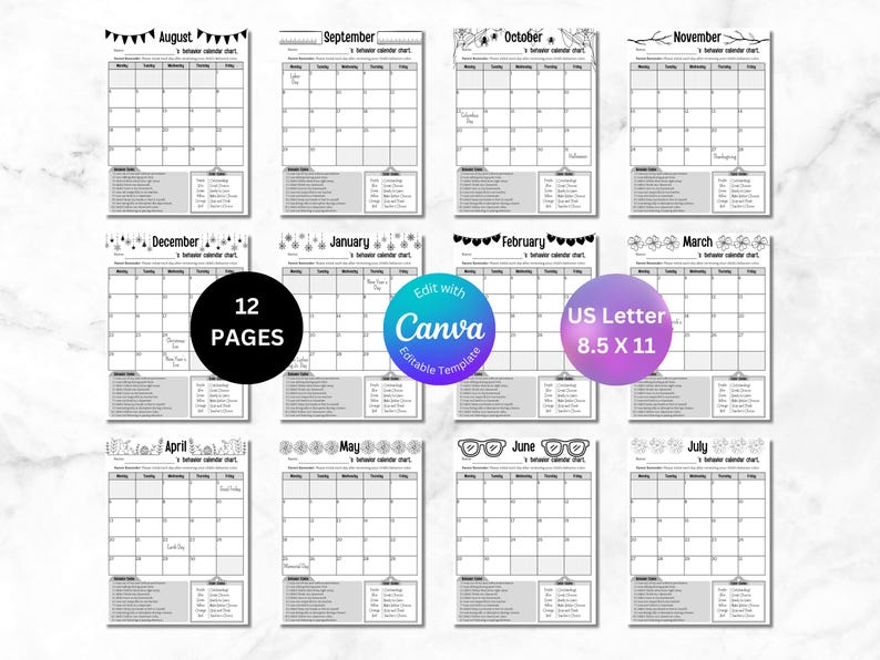Editable Student Behavior Chart: Color Coded Classroom Calendar (canva ...