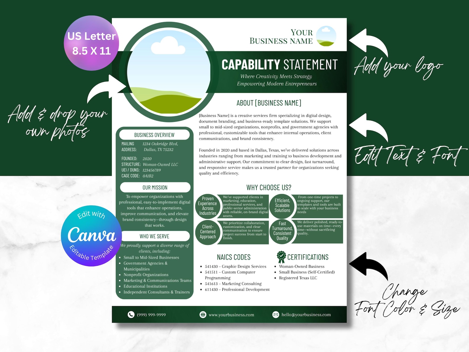 Capability Statement Canva Template | Editable 2-page Business Overview ...