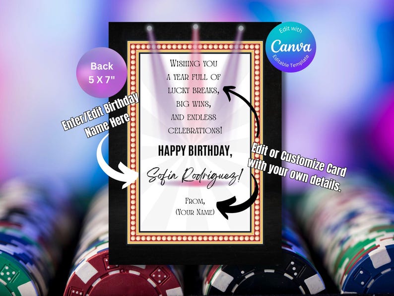 Casino Birthday Card | Printable Birthday Card | Fun Slot Machine Theme ...