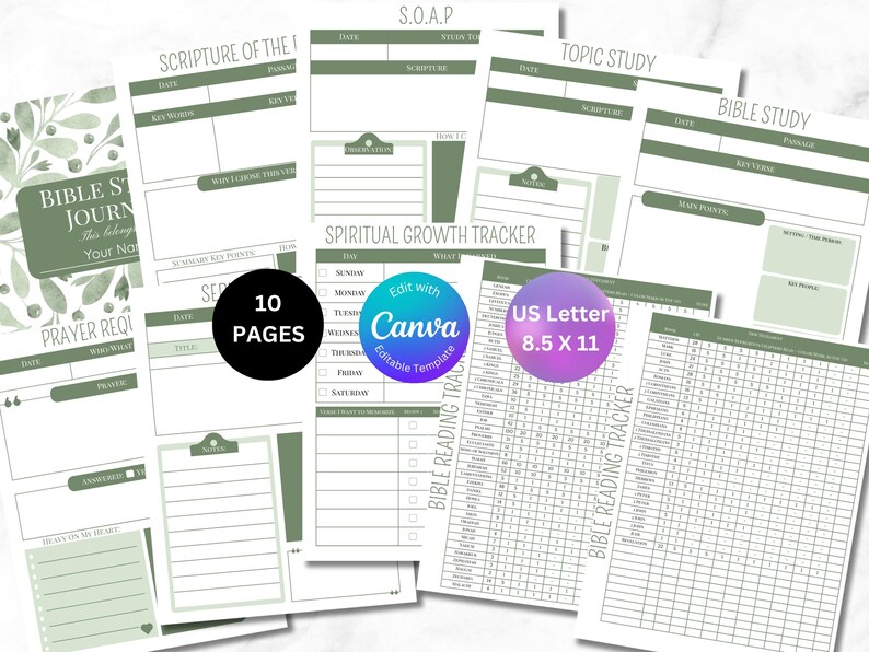 Printable Bible Study Journal Bundle: Scripture, Prayer, Sermon Notes ...