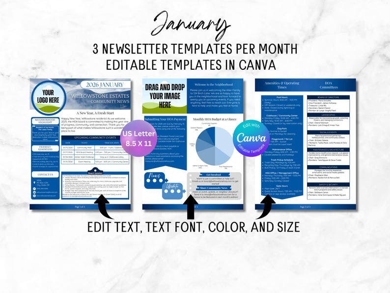 Modern HOA Newsletter Template Bundle | 36 Editable Canva Pages ...