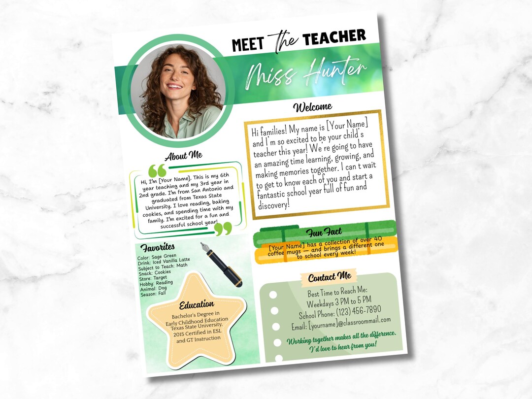 Editable Meet the Teacher Template: Calming Green Theme (canva Design ...