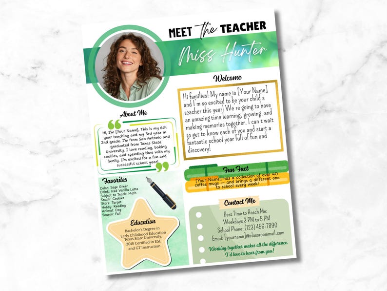 Editable Meet the Teacher Template | Green & Calming Theme Canva Design ...