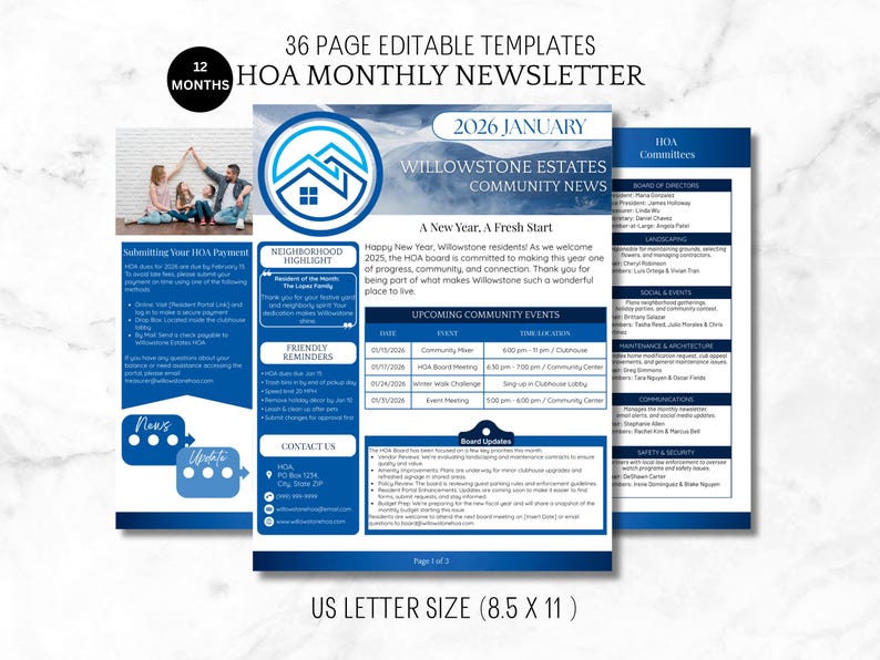 Modern HOA Newsletter Template Bundle | 36 Editable Canva Pages ...
