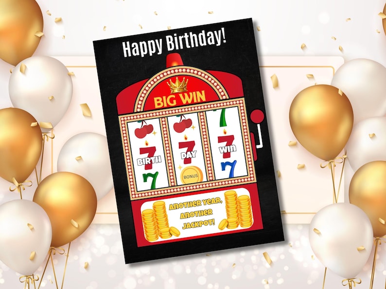 Casino Birthday Card | Printable Birthday Card | Fun Slot Machine Theme ...