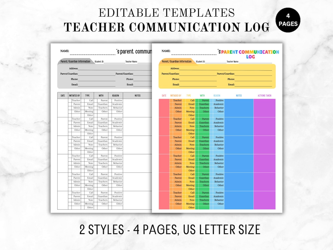 Teacher Parent Communication Log Template | Editable in Canva - Etsy