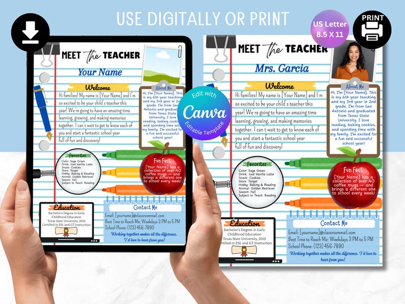 Editable Meet the Teacher Template: Notebook Paper Theme (canva PDF ...