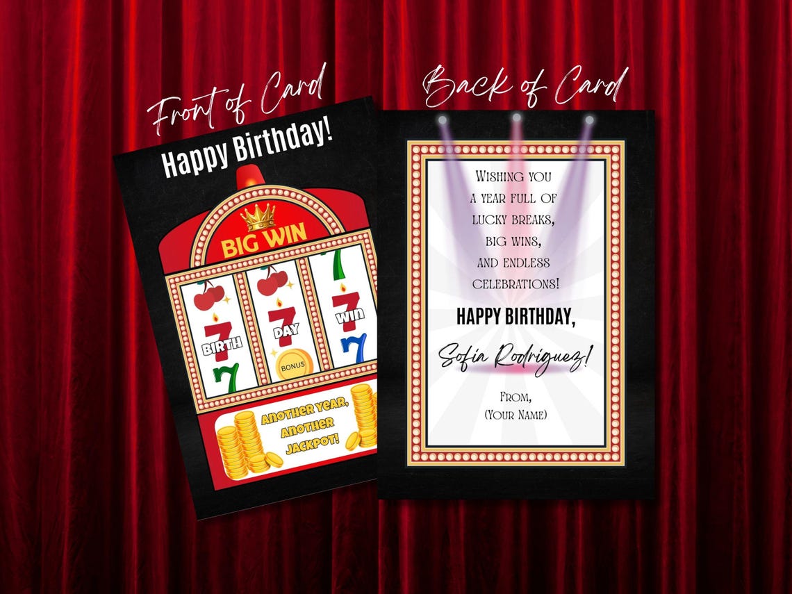 Casino Birthday Card | Printable Birthday Card | Fun Slot Machine Theme ...