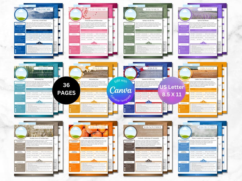 Modern HOA Newsletter Template Bundle | 36 Editable Canva Pages ...