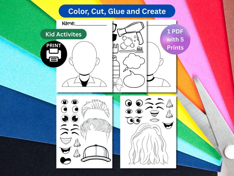 Build a Face Printable Template | Blank Face Design for Kids | Cut and ...
