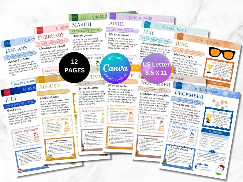Editable School Newsletter Template: Monthly Classroom Updates (canva ...