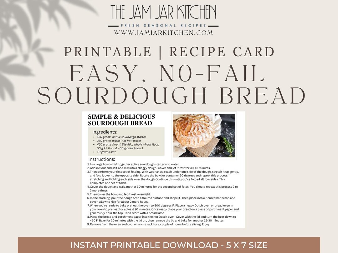 Basic Sourdough - Printable Recipe Card - Etsy