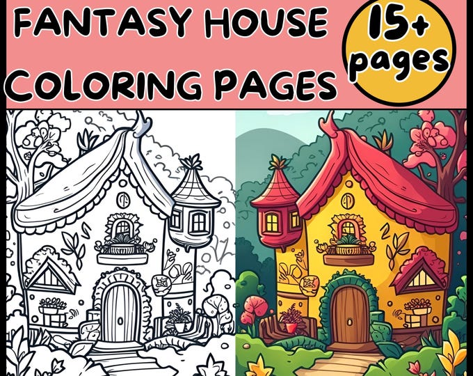 Fantasy House Coloring Pages: Whimsical Fairy Cottage (printable PDF ...