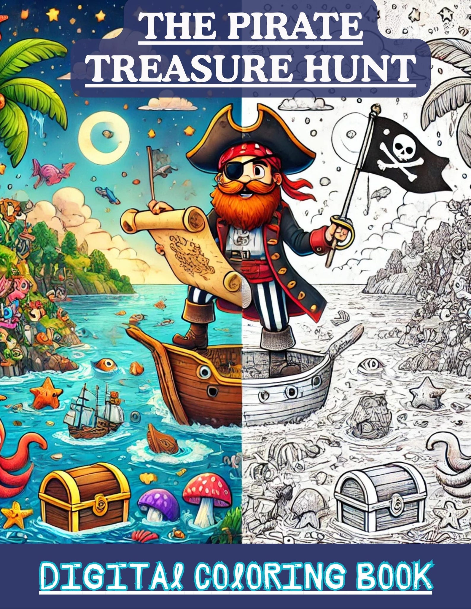 Pirate Treasure Hunt Cute Cozy Comfy Mindful Coloring Book Adventure ...
