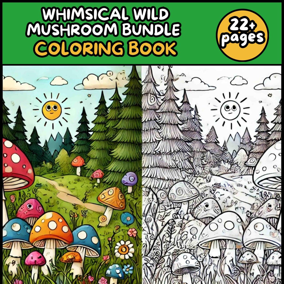 Mushroom Coloring Book: Whimsical Forest Fungi Designs (printable PDF ...