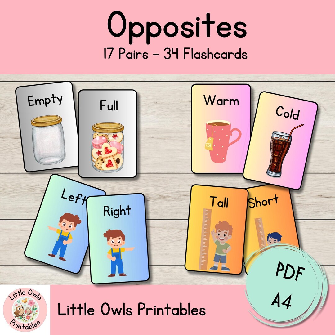Opposites Matching Flashcards, Printable Vocabulary Activity, Pairing ...