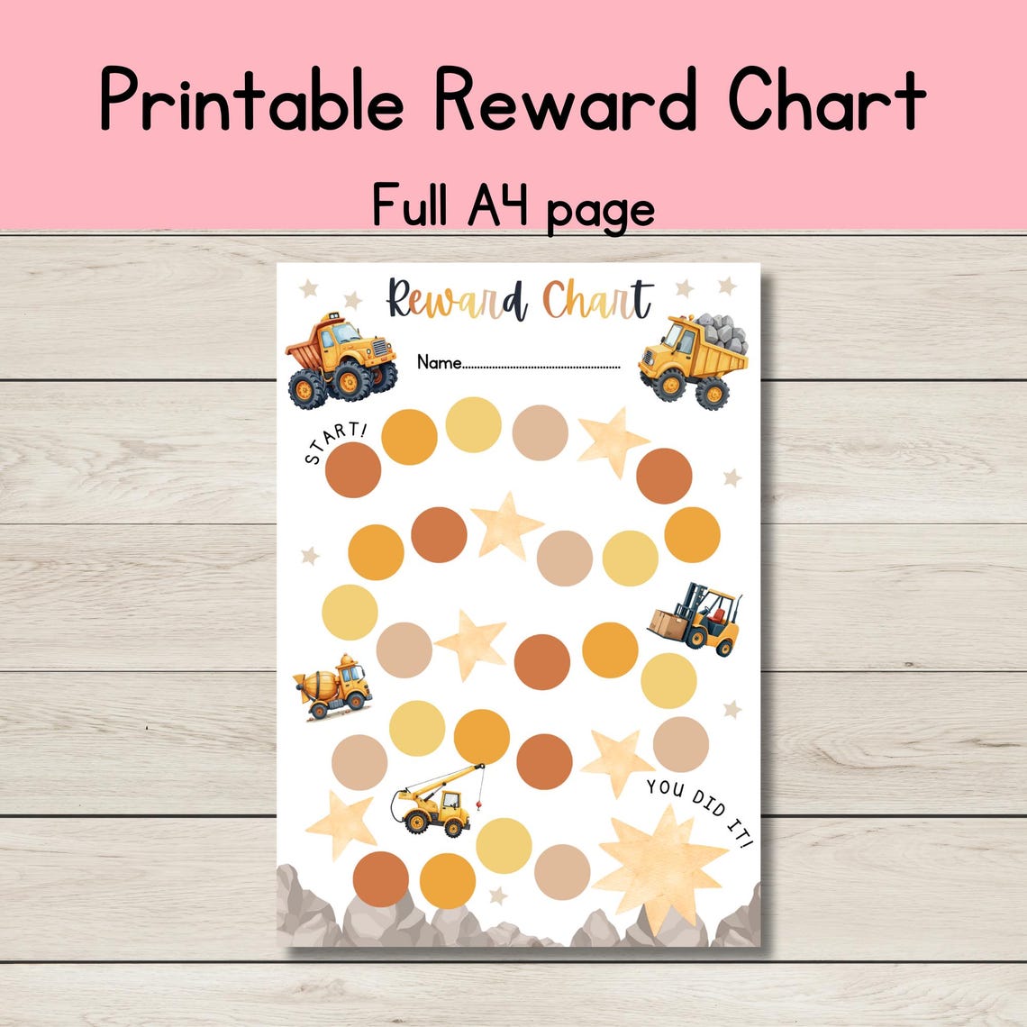 Printable Kids Reward Chart, Construction Trucks, Sticker Chart for ...