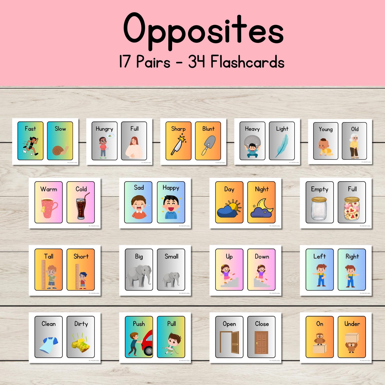 Opposites Matching Flashcards, Printable Vocabulary Activity, Pairing ...