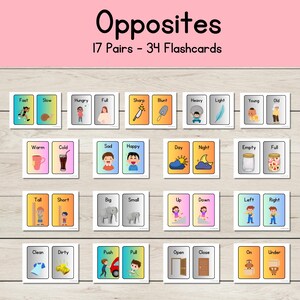 Opposites Matching Flashcards, Printable Vocabulary Activity, Pairing ...