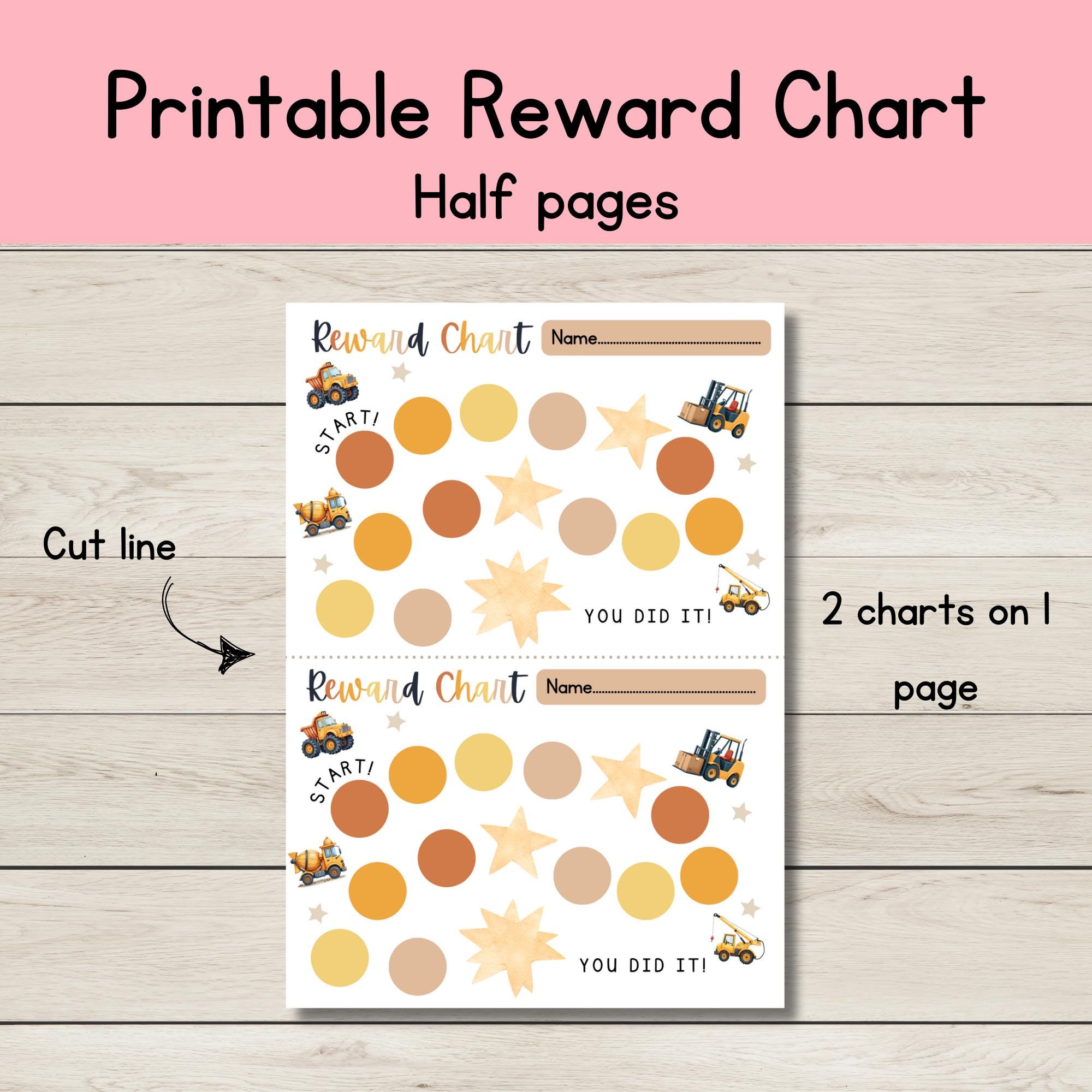 Printable Kids Reward Chart, Construction Trucks, Sticker Chart for ...