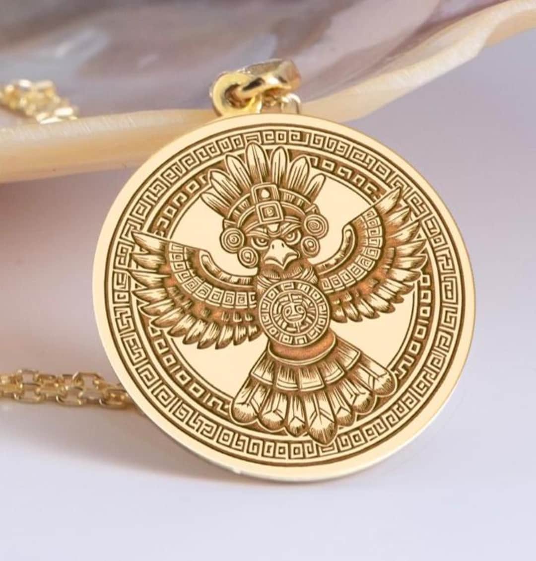 Silver Garuda Necklace, Aztec Garuda Medallion, Tribal Eagle Jewelry ...