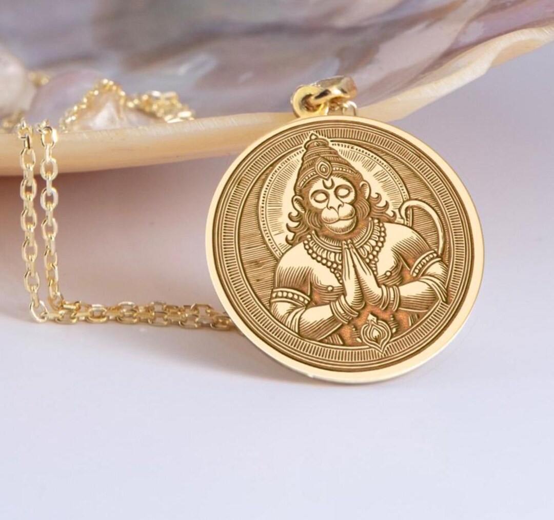 14K Gold Lord Hanuman Medallion Necklace: Hindu Yoga Jewelry - Etsy