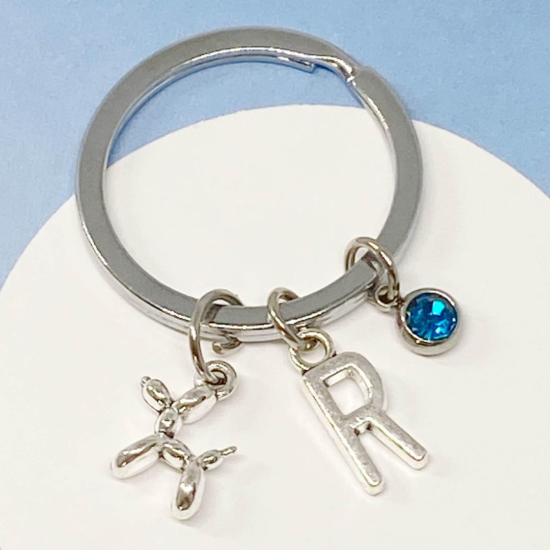 Personalized Balloon Dog Charm Keychain With Custom Initial ...