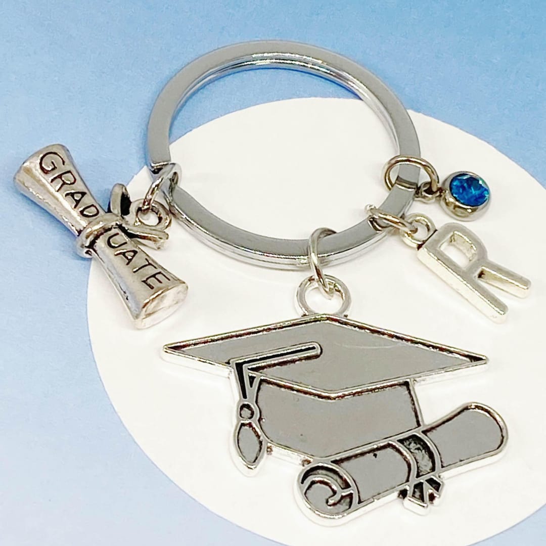 Personalized Graduation Keychain – Custom Cap, Diploma & Initial Charm ...