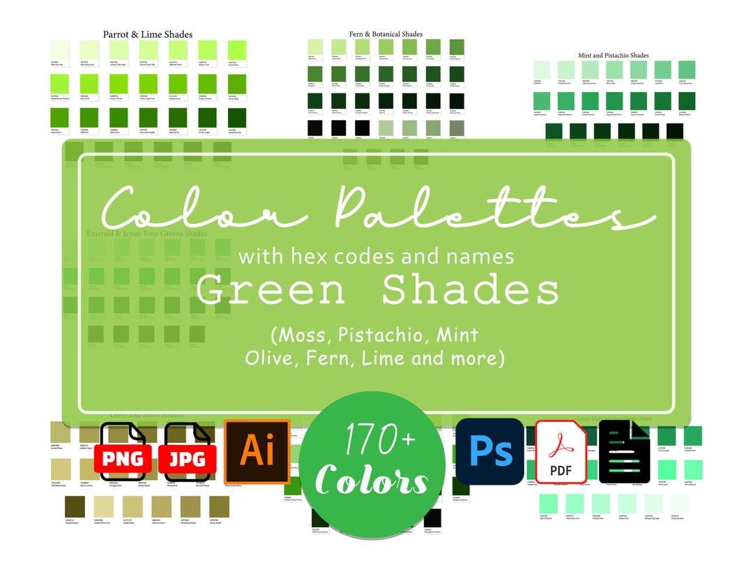 Green Color Palette Bundle 170+ Shades With Hex Codes & Names | Moss ...