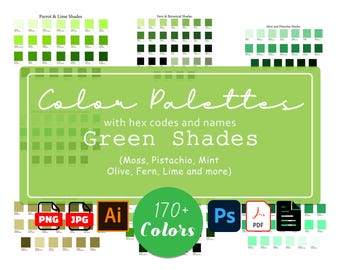 Green Color Palette Bundle 170+ Shades With Hex Codes & Names | Moss ...