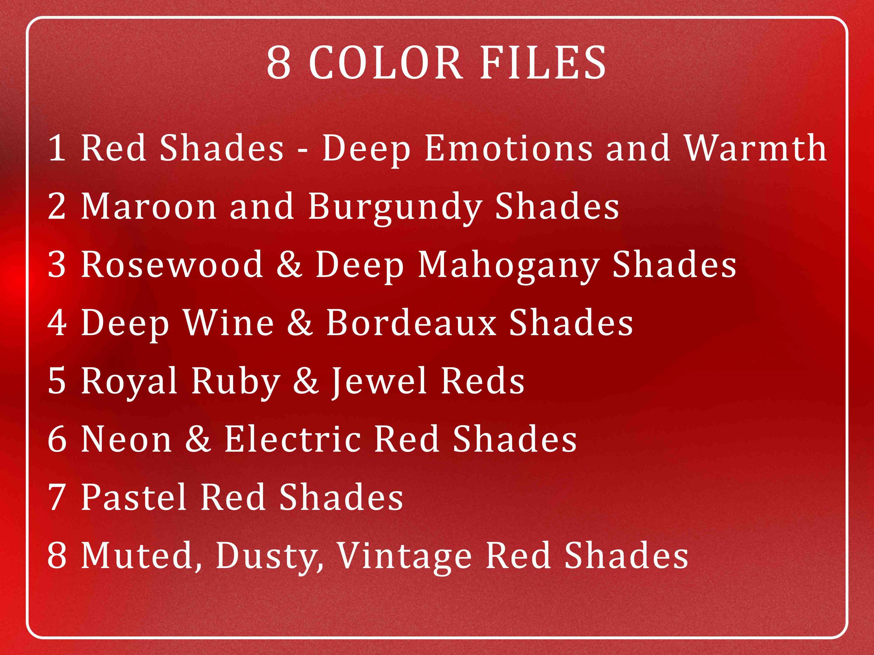 Red Color Palette Bundle 216 Shades With Hex Codes & Names | Light ...