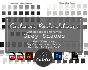 Grey Color Palette Bundle 100 Shades With Hex Codes & Names | Gray, Fog ...
