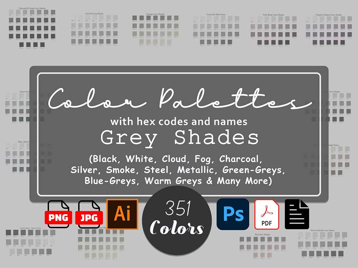 Grey Color Palette Bundle 351 Shades With Hex Codes Names Gray Fog