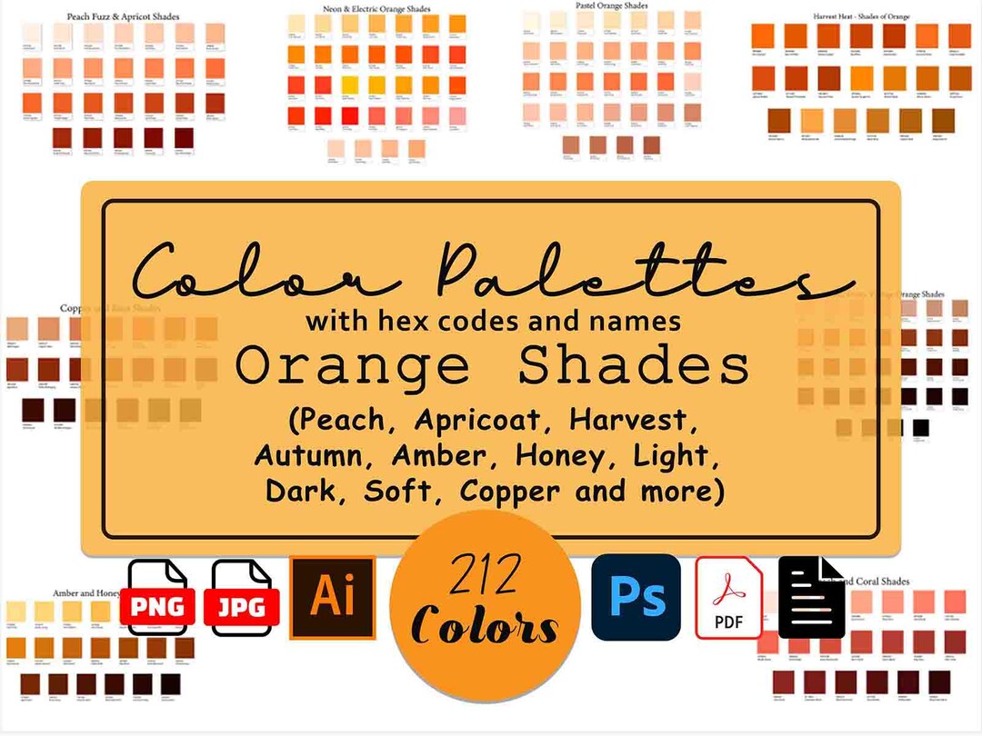 Orange Color Palette Bundle 212 Shades With Hex Codes and Names | Peach ...