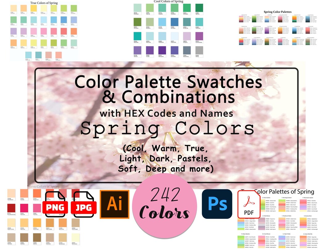 Spring Color Palette Combinations Bundle 242 Colors | Hex Codes & Names ...