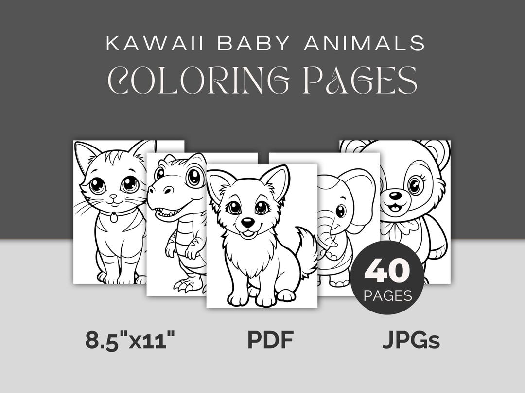 Kawaii Baby Animals Coloring Pages for Kids | 40 Cute & Easy Bold Line ...