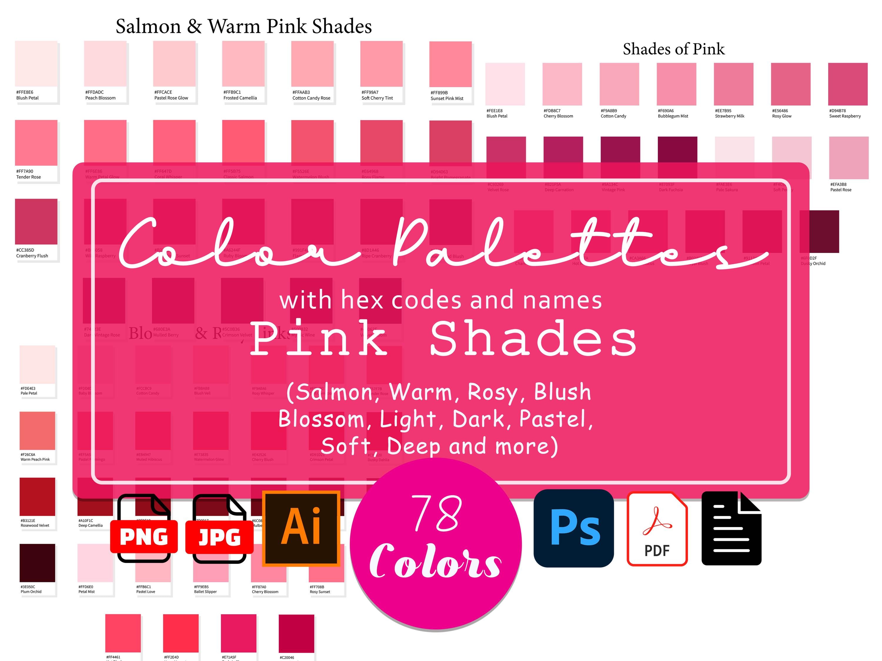 Pink Color Palette Bundle 100 Shades With Hex Codes & Names | Magenta ...