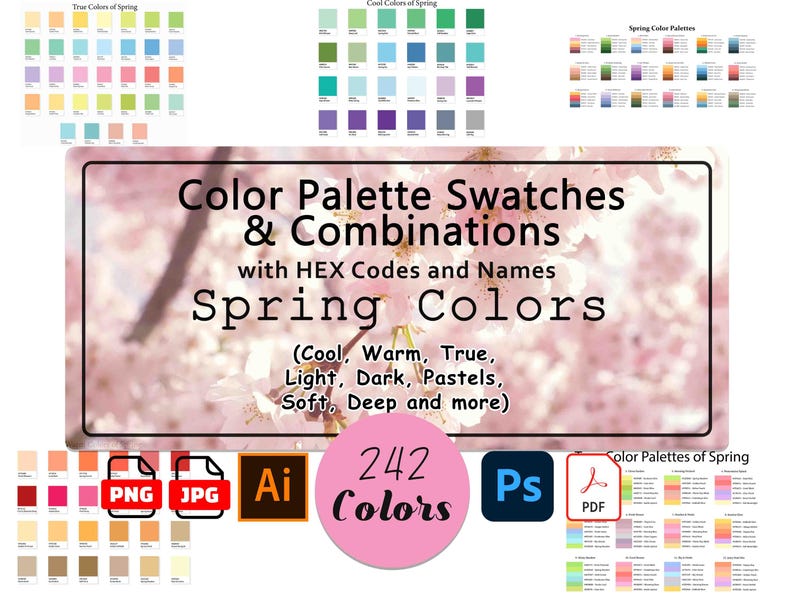 Spring Color Palette Combinations Bundle 242 Colors | Hex Codes & Names ...