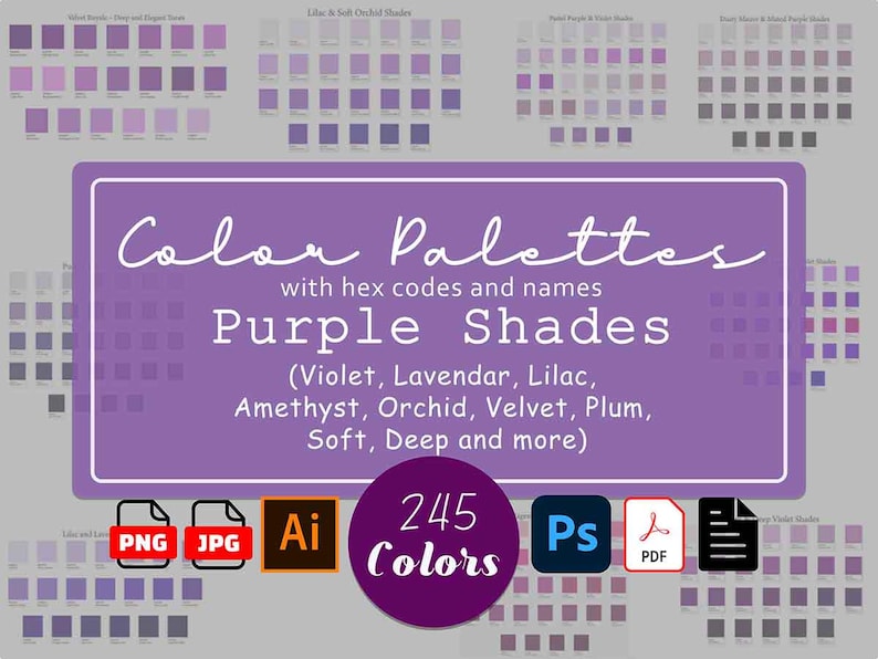 Purple and Violet Color Palette Bundle 252 Shades With Hex Codes and ...