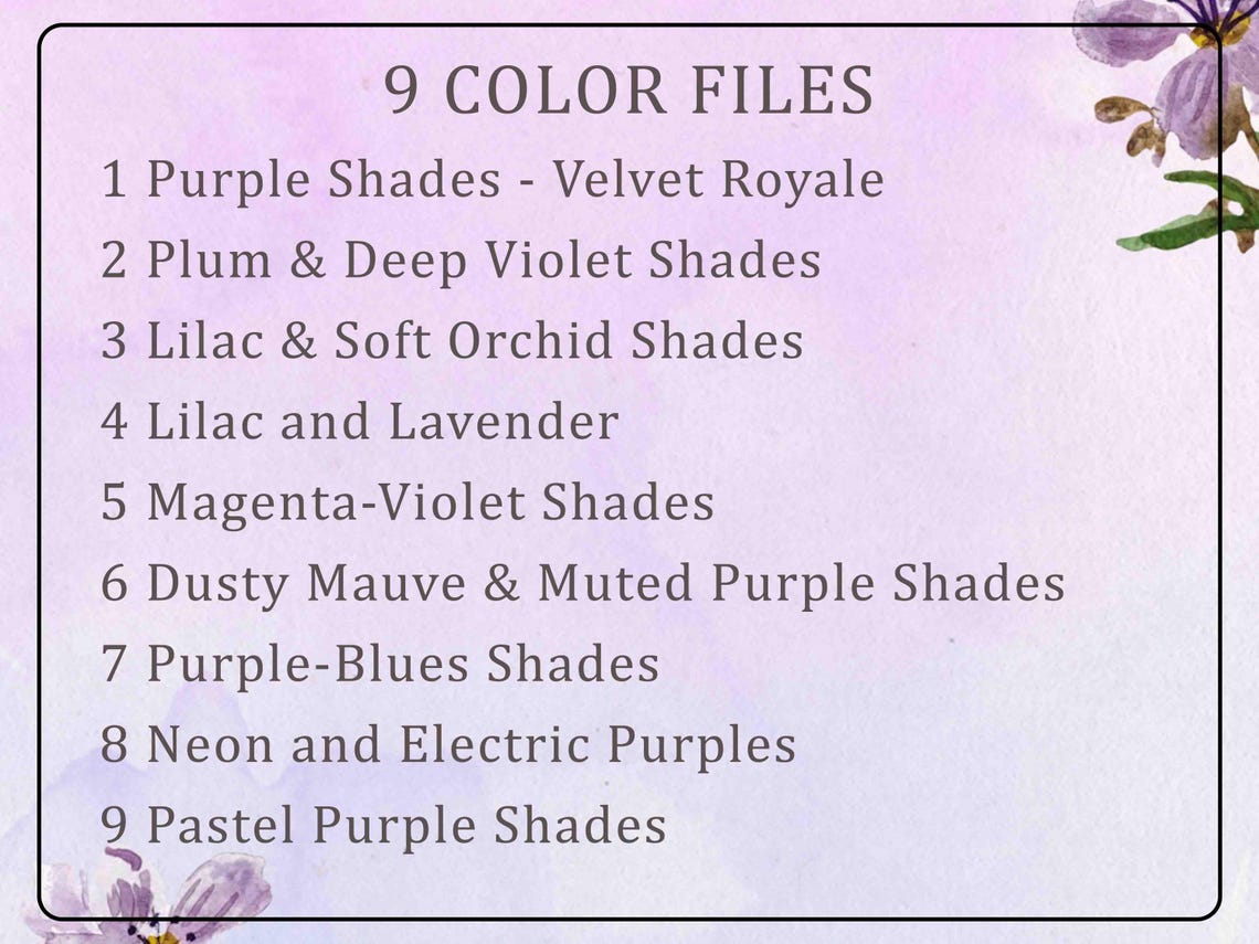 Purple and Violet Color Palette Bundle 252 Shades With Hex Codes and ...
