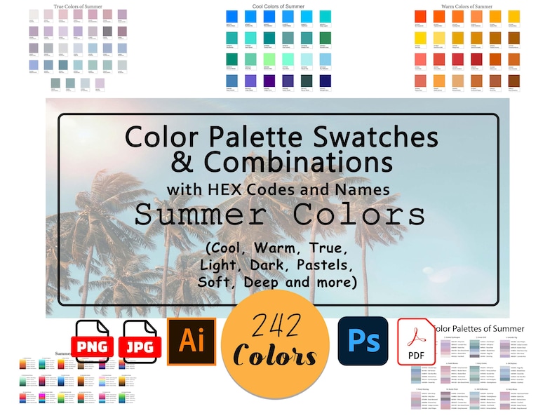Summer Color Palette Combinations Bundle 242 Colors | Hex Codes & Names ...