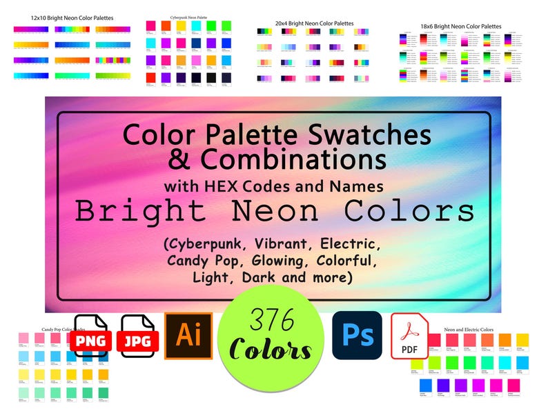 Bright Color Palette Combinations Bundle 376 Colors | Hex Codes & Names ...