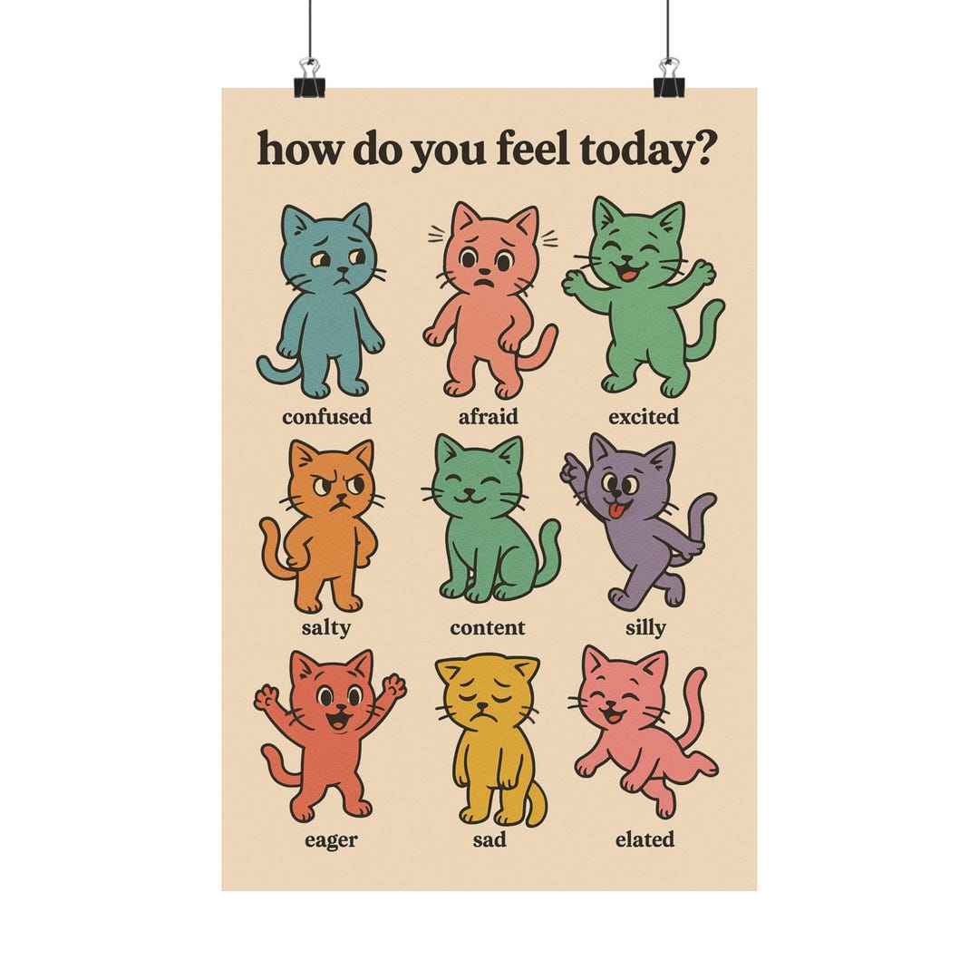 Cute Emotion Cat Posters for Kids' Rooms | Mood Chart Art | Nursery ...