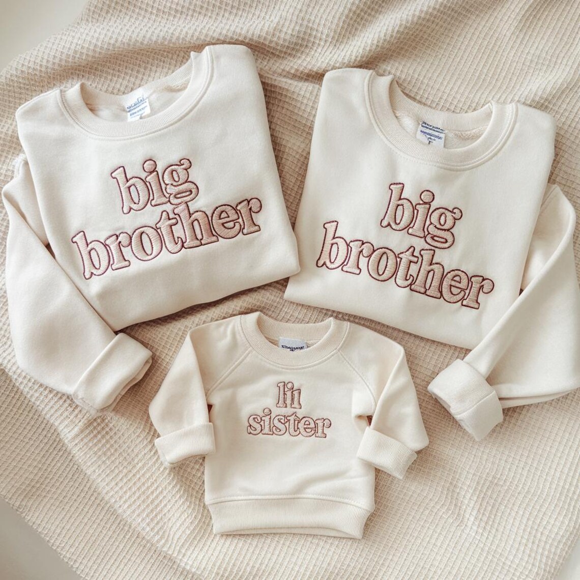 Big Brother Little Sister Embroidered Sweatshirt, Neutral Sibling ...